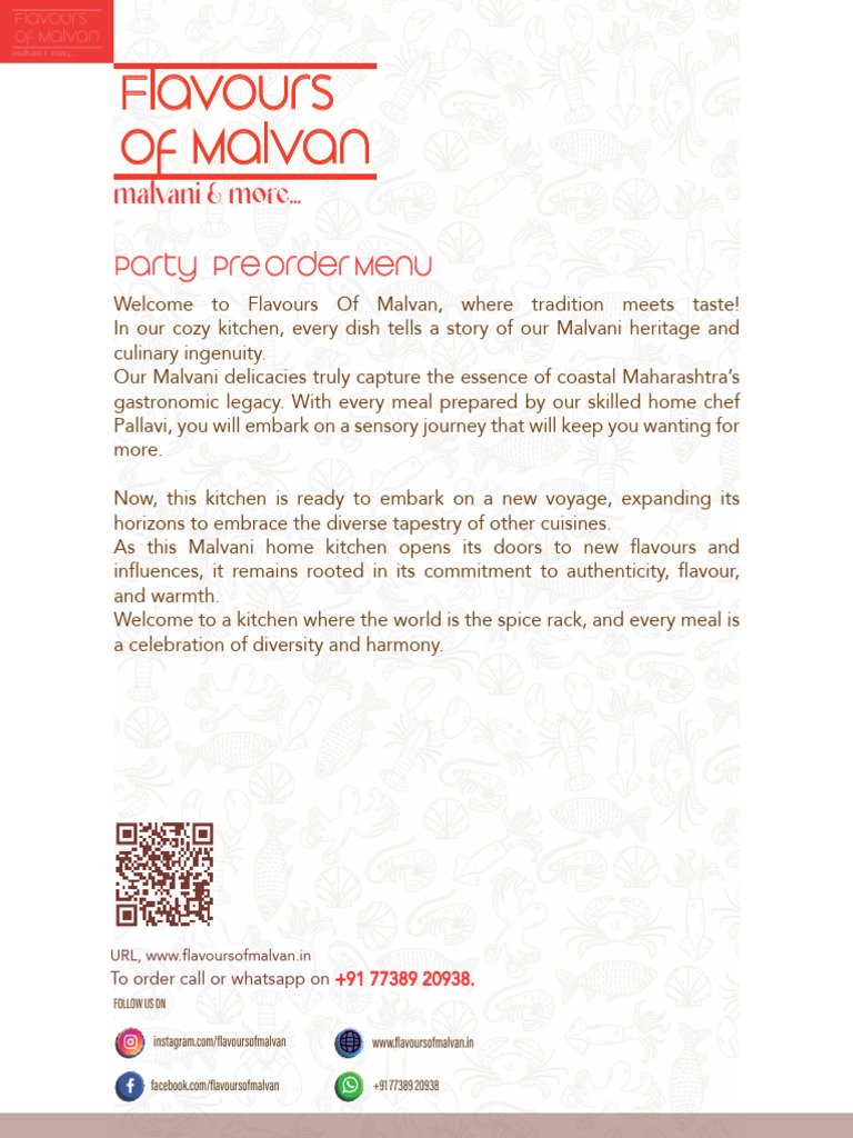 Flavours of Malvan Menu | PDF | Shellfish | South Asian Cuisine