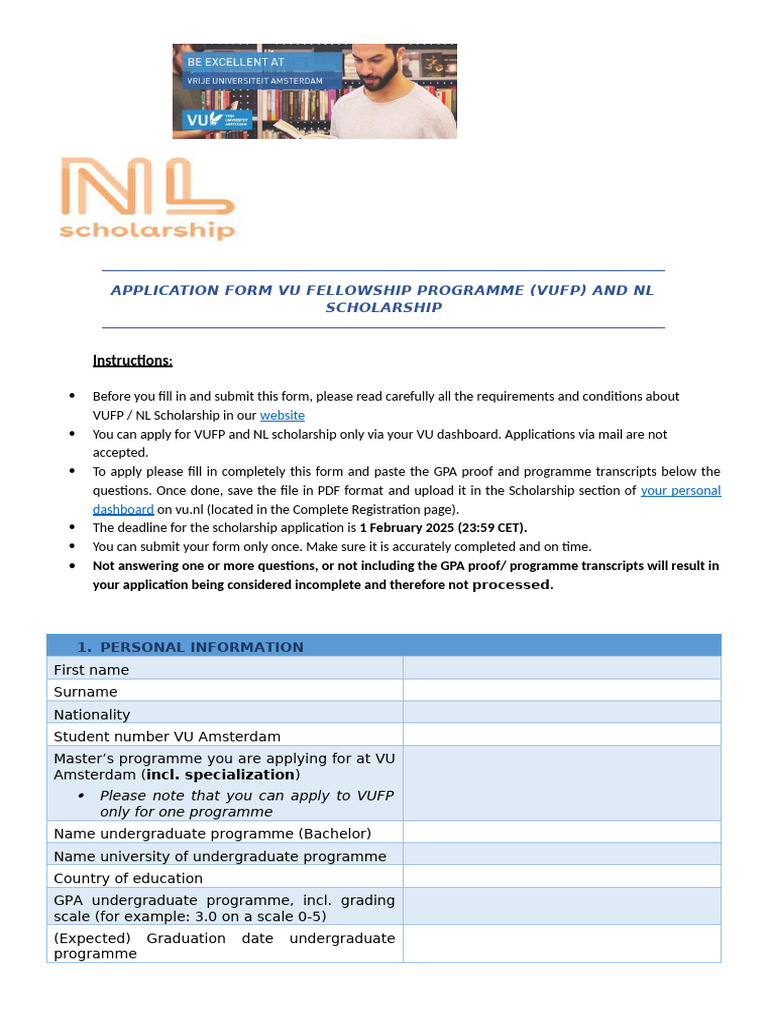 Updated Application Form VUFP-NLS | PDF | Undergraduate Education | Higher Education