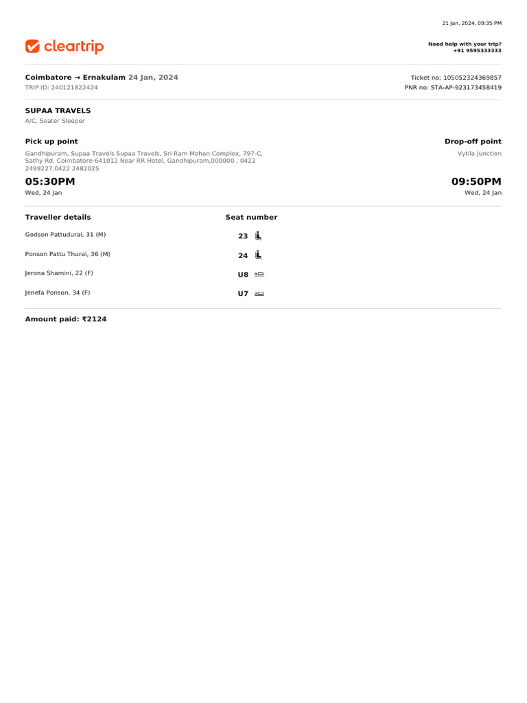 Supaa Travels Ticket Confirmation | PDF