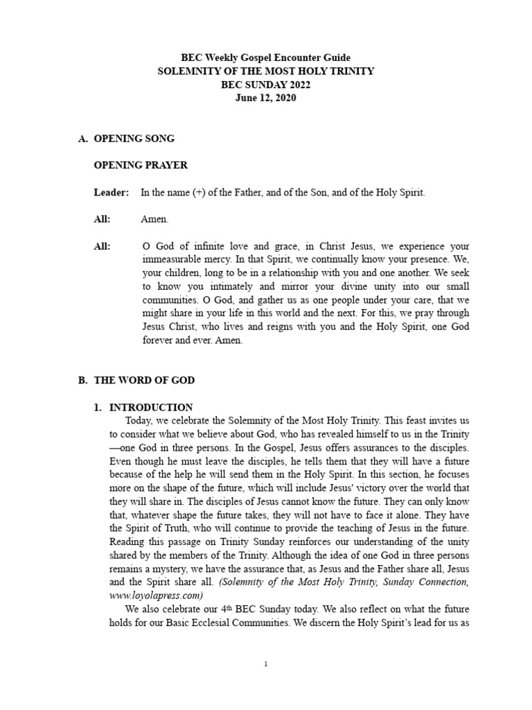 2 BEC Bible Sharing Module BEC Sunday 2022 | PDF | Trinity | Jesus
