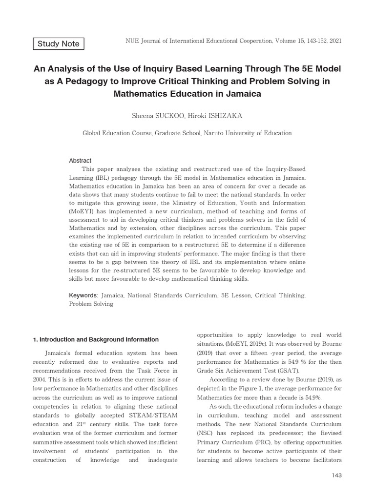 Improving Math Education in Jamaica: IBL 5E Model | PDF ...