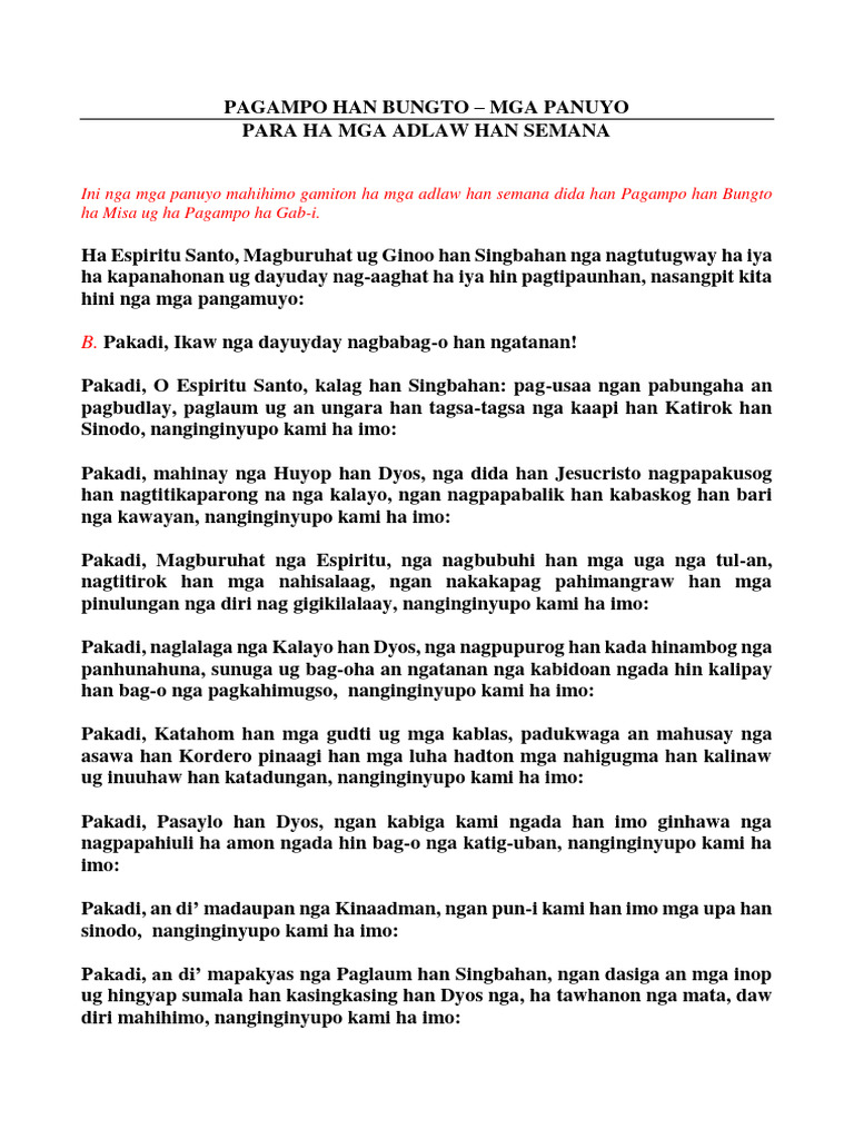 2 Intercessions For Weekdays Binisaya | PDF