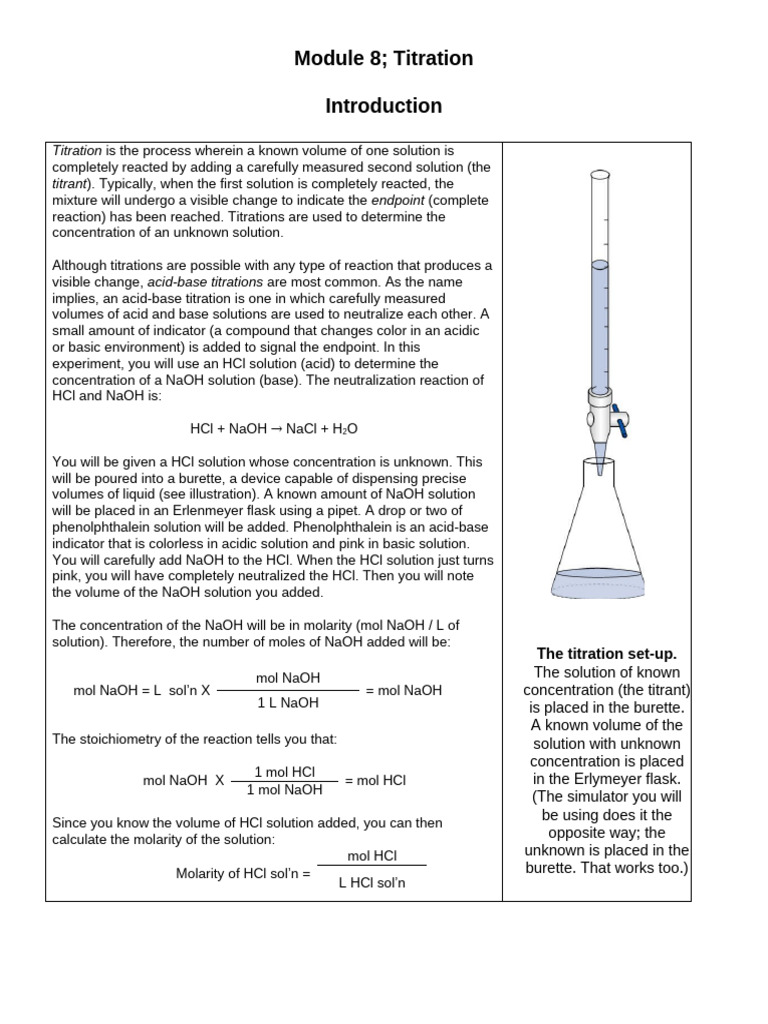 Module 8 Titration Edited | PDF | Titration | Chemistry