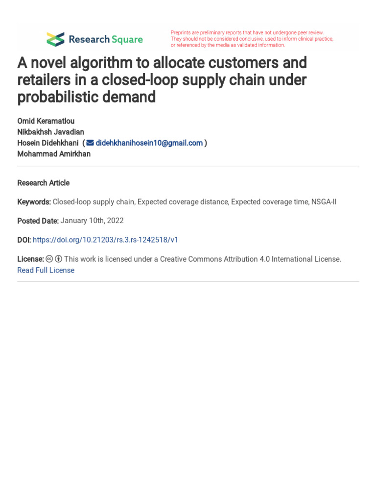 A Novel Algorithm to Allocate Customers and Retail | PDF | Supply Chain ...