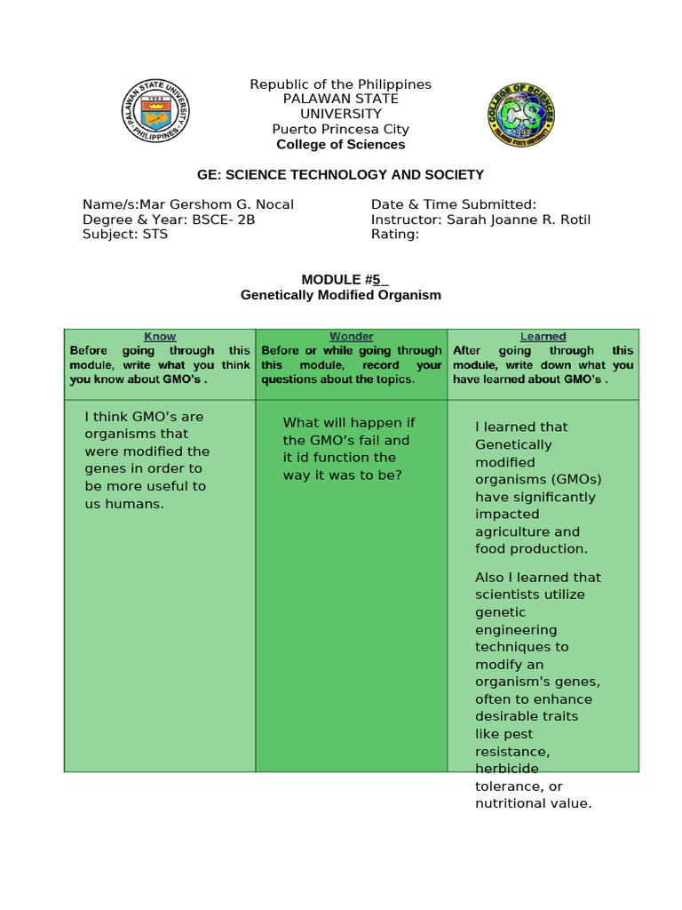Triple Module Sts-Answer-Sheet Nocal | PDF | Climate Change | Genetically Modified Organism