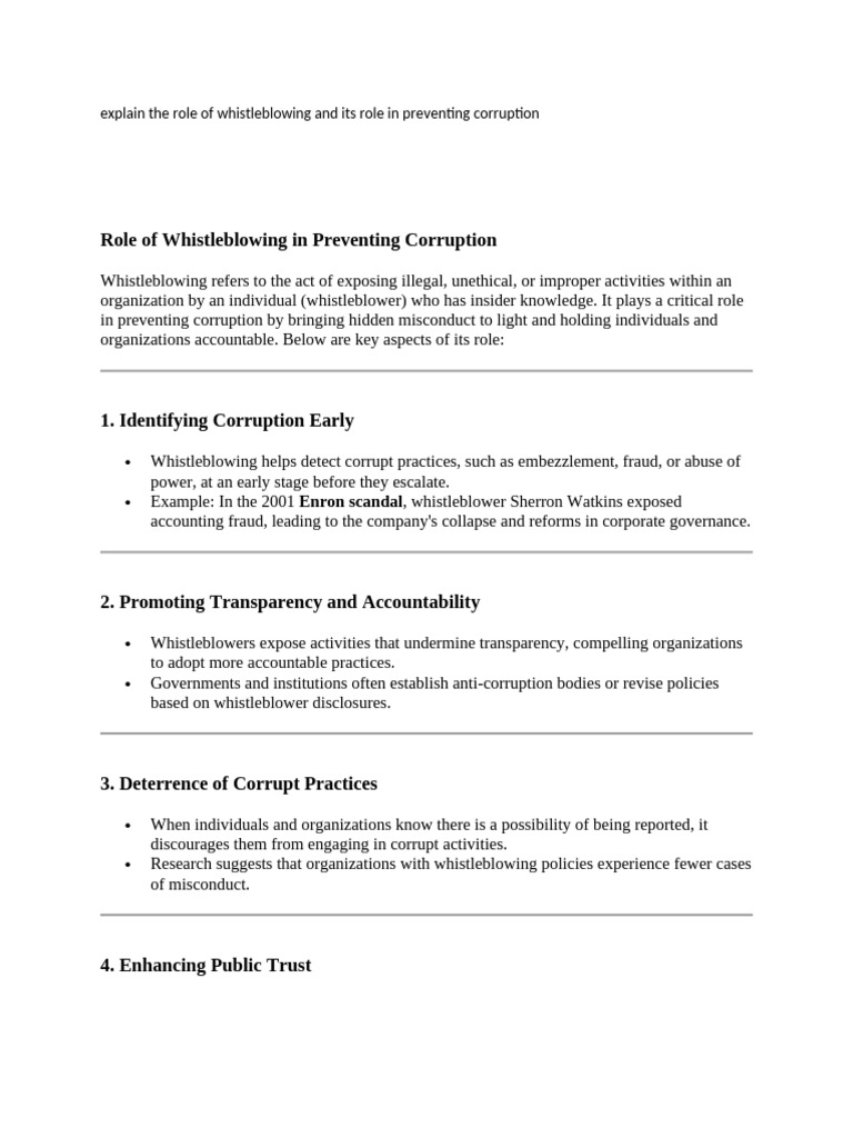 Whistleblowing's Role in Combating Corruption | PDF | Corruption ...