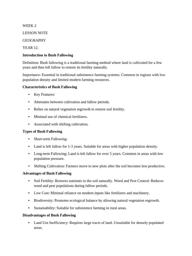 Week 2 Lesson Note, Year 12 - Geography | PDF