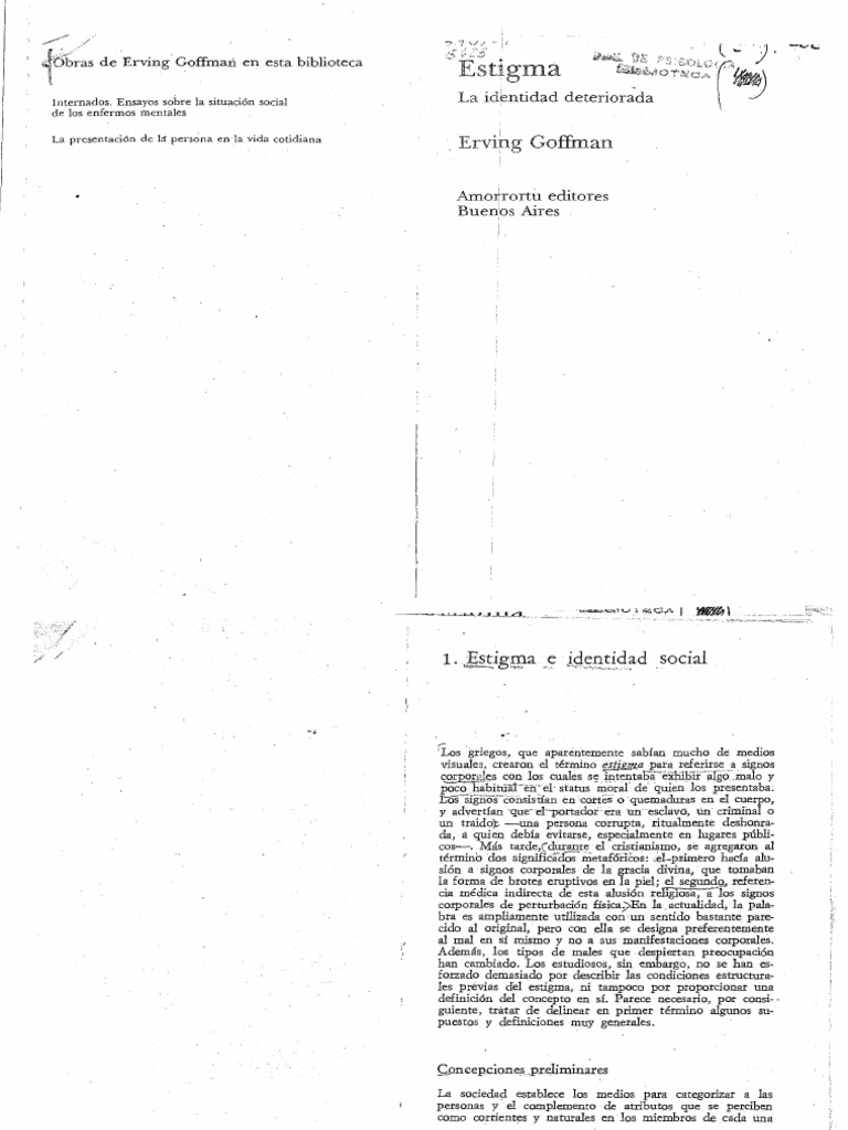 Goffman - Estigma e Identidad Social - Extracto | PDF