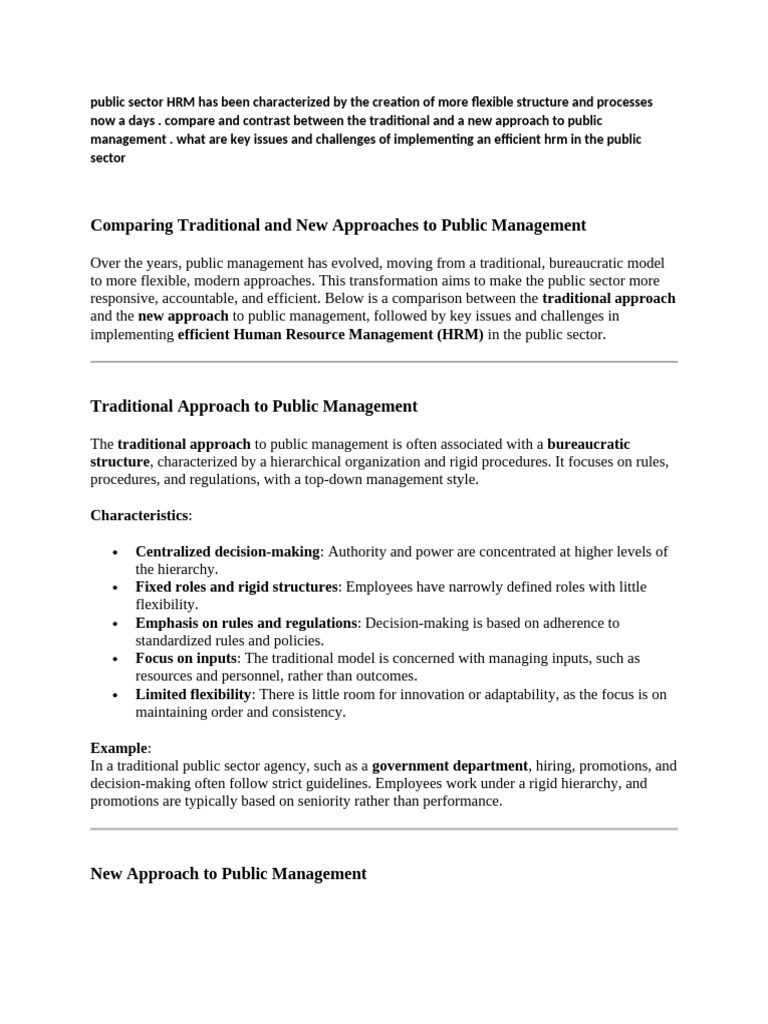 Public Sector HRM Has Been Characterized by The Creation of More ...