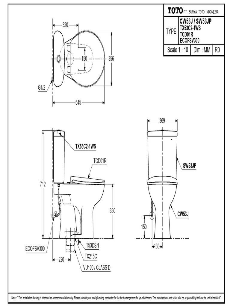 Toto CW53J-SW53JP | PDF | Bathroom | Home & Garden