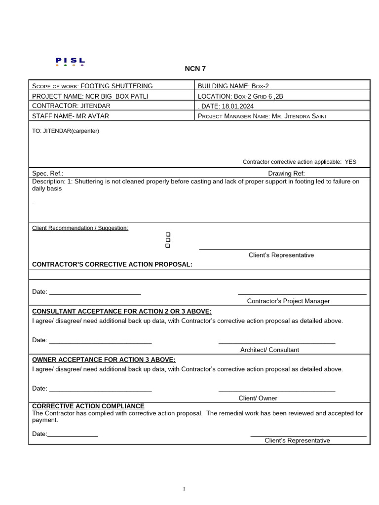 Non Conformance Notice 07 | PDF