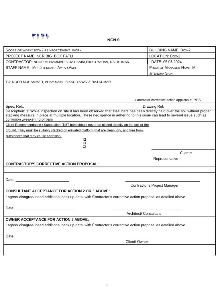 Non Conformance Notice 09 | PDF