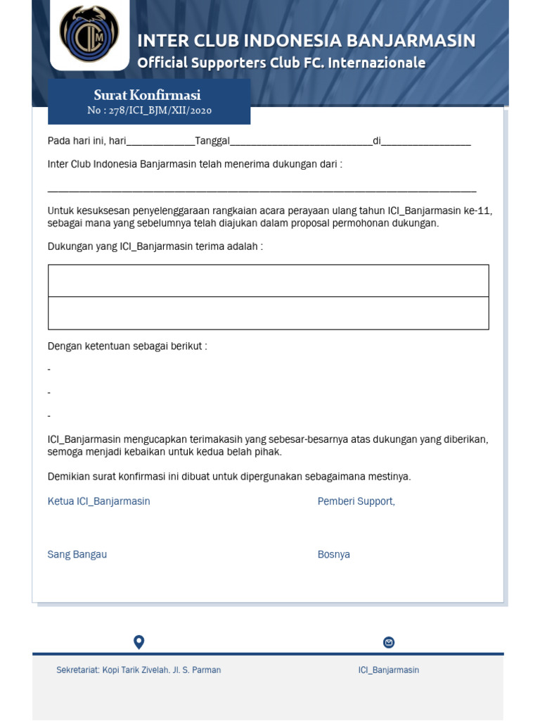 Surat Konfirmasi Pengajuan Dana Proposal ICI | PDF