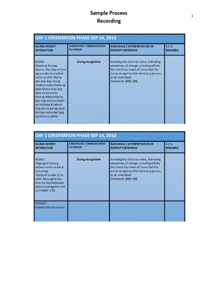 Sample Process Recording | PDF