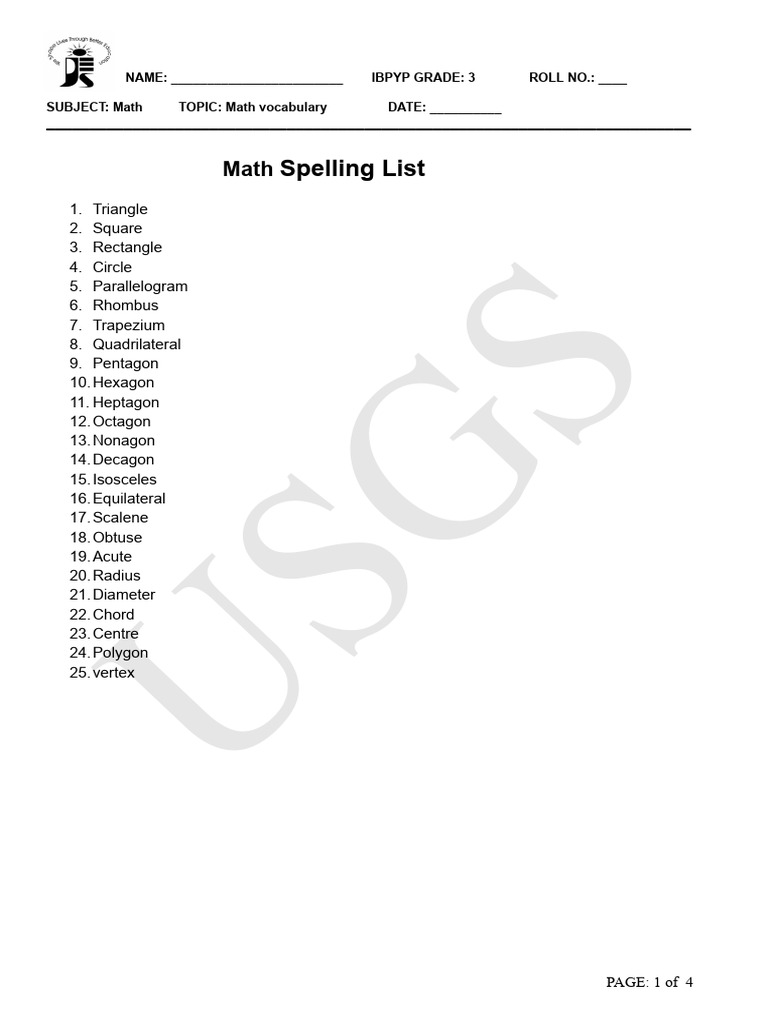 Grade 3 Math Vocabulary List | PDF