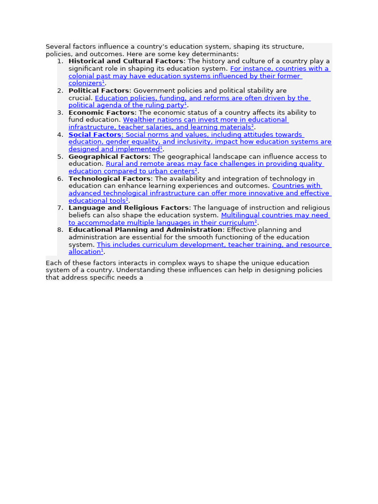 Key Factors Shaping Education Systems | PDF
