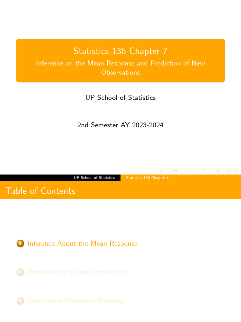 Stat 136 Chapter 7 Inference On The Mean Response and Prediction of New Observations | PDF ...