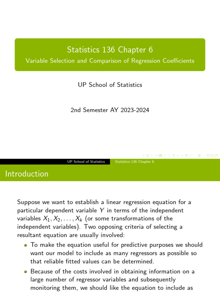 Stat 136 Chapter 6 Variable Selection and Comparison of Regression Coefficients | PDF ...