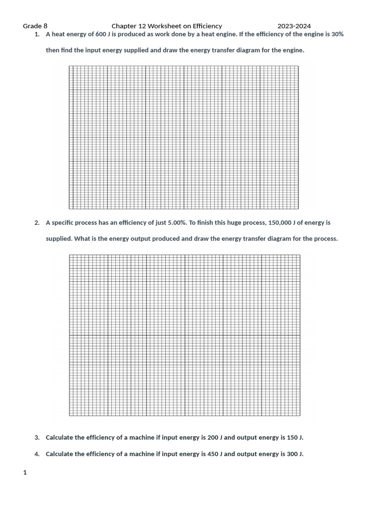 Grade 8 Chapter 12 Worksheet On Efficiency 2023-2024 | PDF