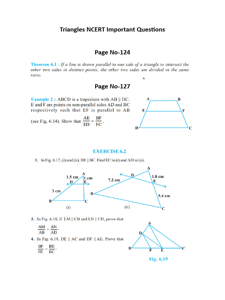 6.triangles NCERT Important Questions | PDF