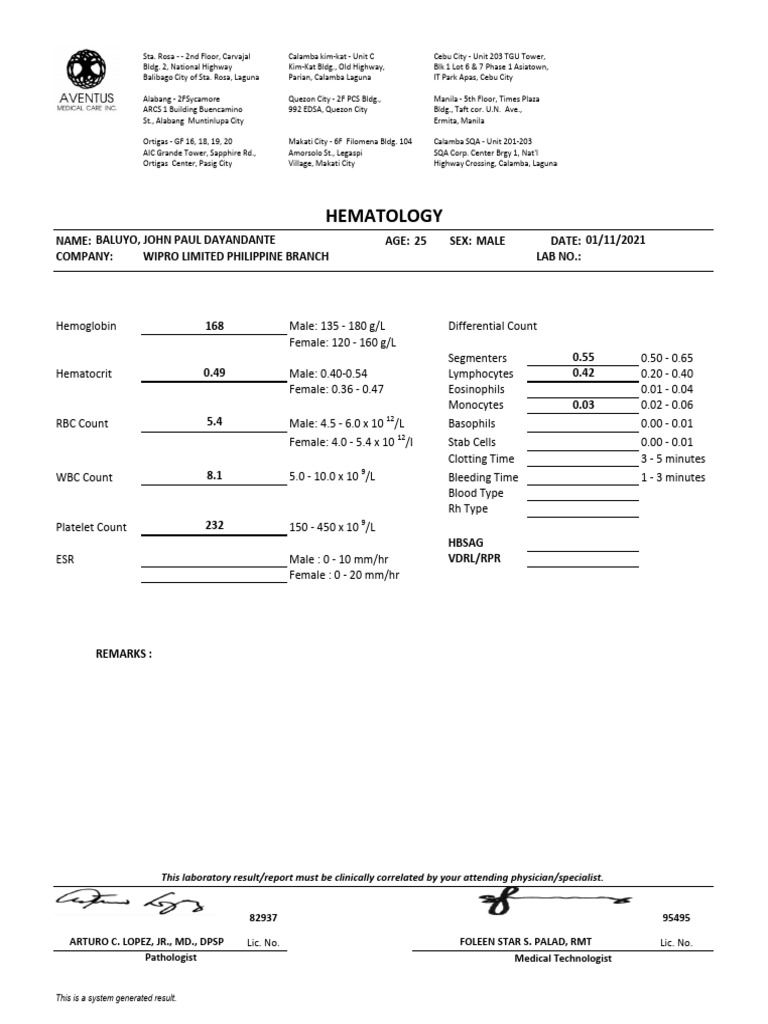 Hematology Report for Male Patient | PDF | Blood | Hematology