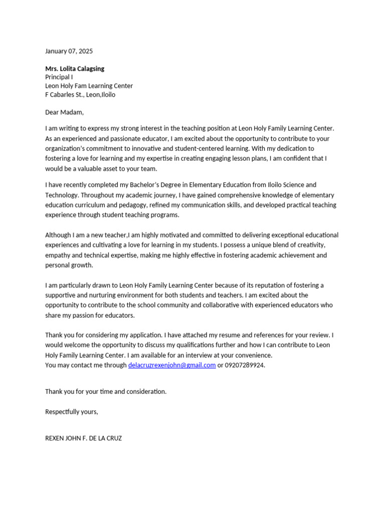 Rex en Application Letter | PDF