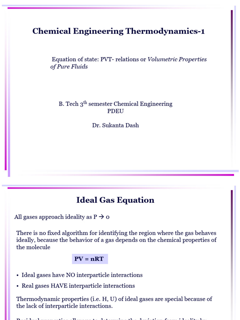 CET-1-Unit 2-Lect - 2 - Virial and Cubic Eqn | PDF | Gases | Mechanical ...