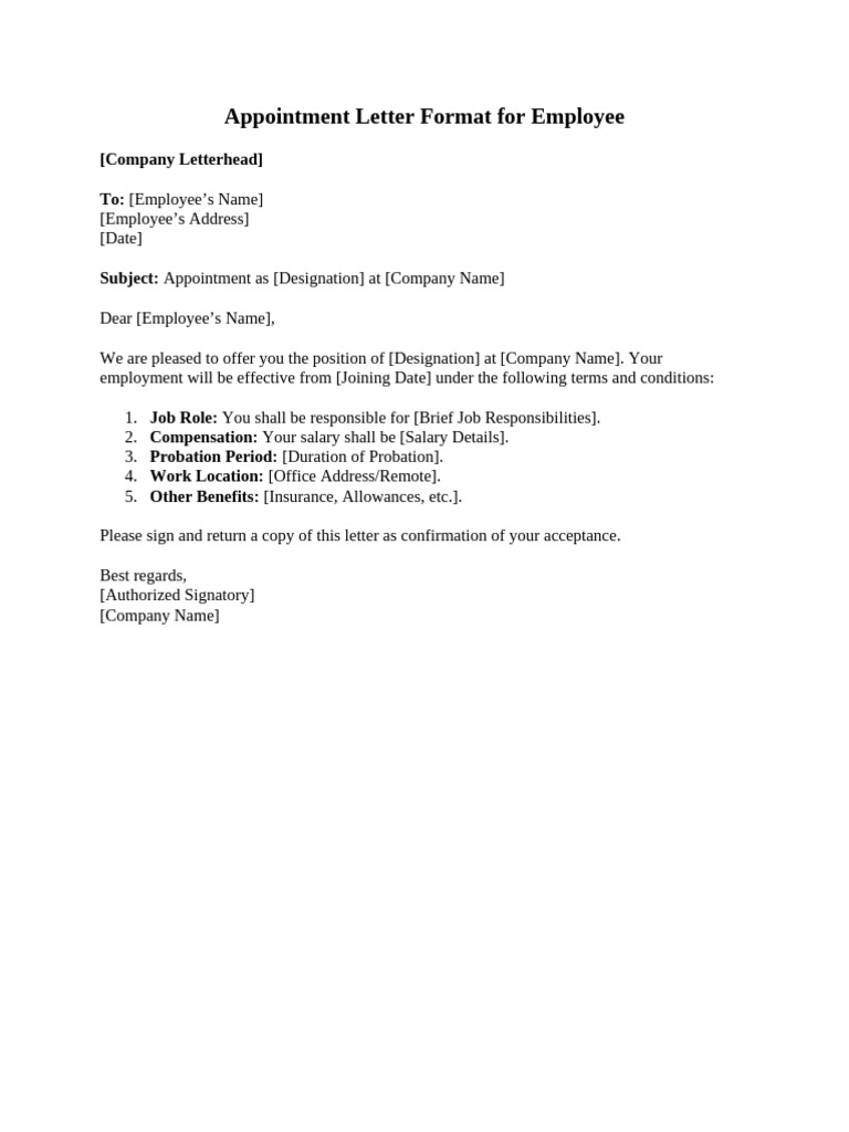 Employee Appointment Letter Template | PDF