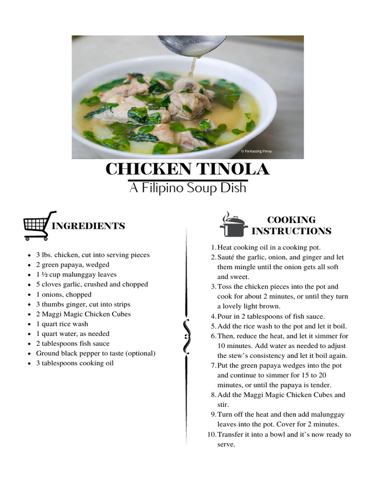 Chicken Tinola Recipe: Filipino Soup | PDF