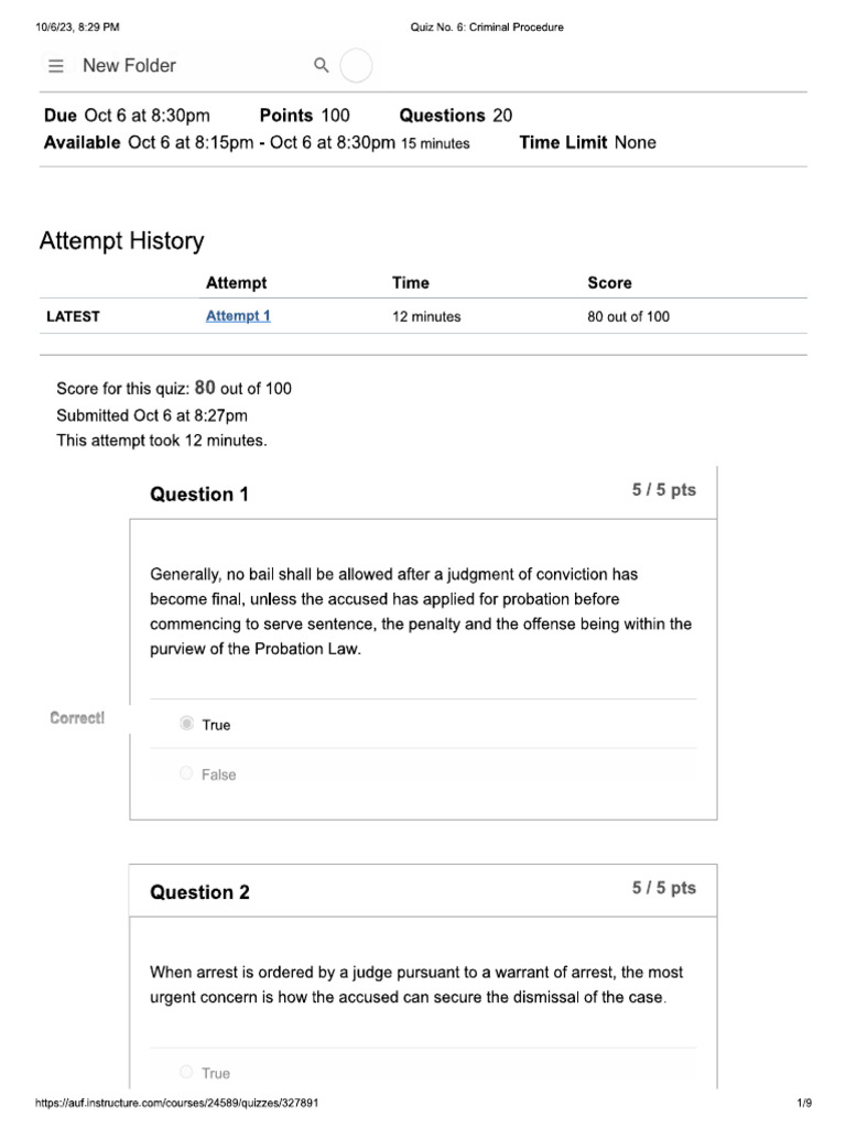 Civil Aspect, Bail, Arraignment Quiz | PDF