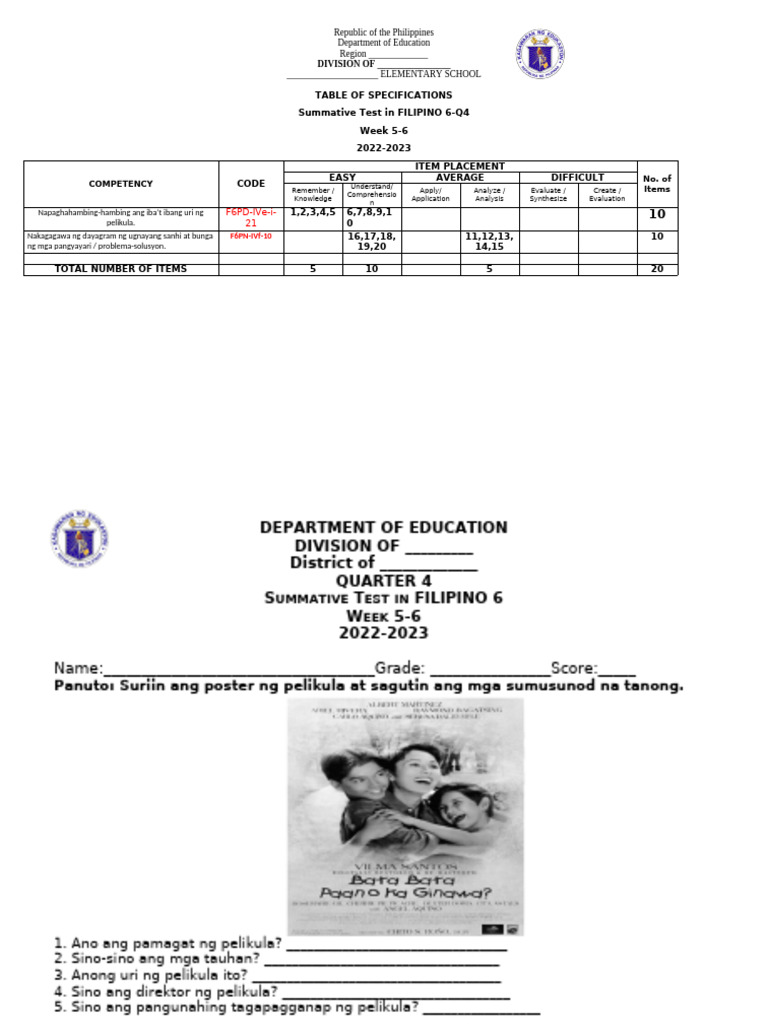 St3 Filipino 6 q4 | PDF