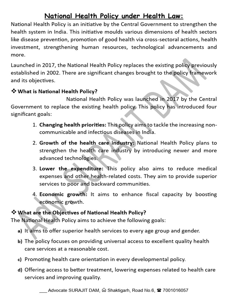 National Health Policy Under Health Law | PDF | Health Policy | Health Care