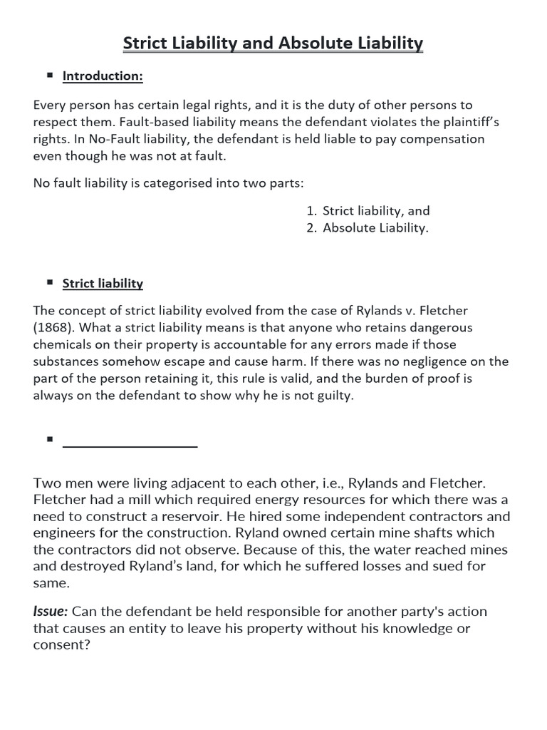 Strict vs Absolute Liability Explained | PDF | Strict Liability | Legal ...