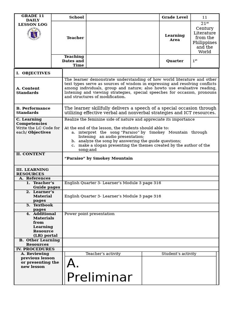 grade 10 DLP paraiso | PDF | Learning | Cognitive Science