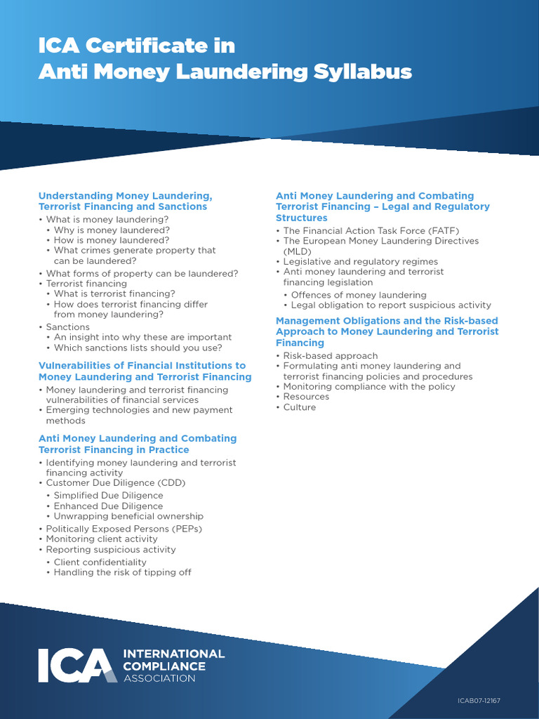 ICA Anti Money Laundering Certificate Syllabus | PDF