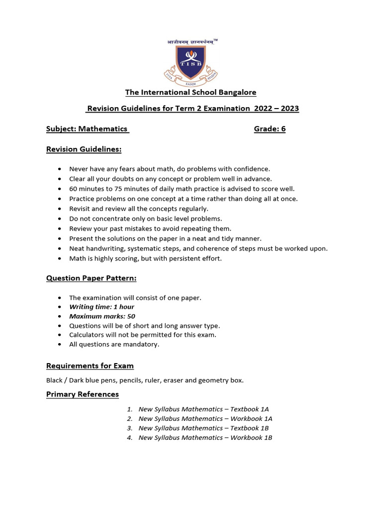 EOY Math Syllabus and Revision Guidelines - May-June 2023 | PDF ...