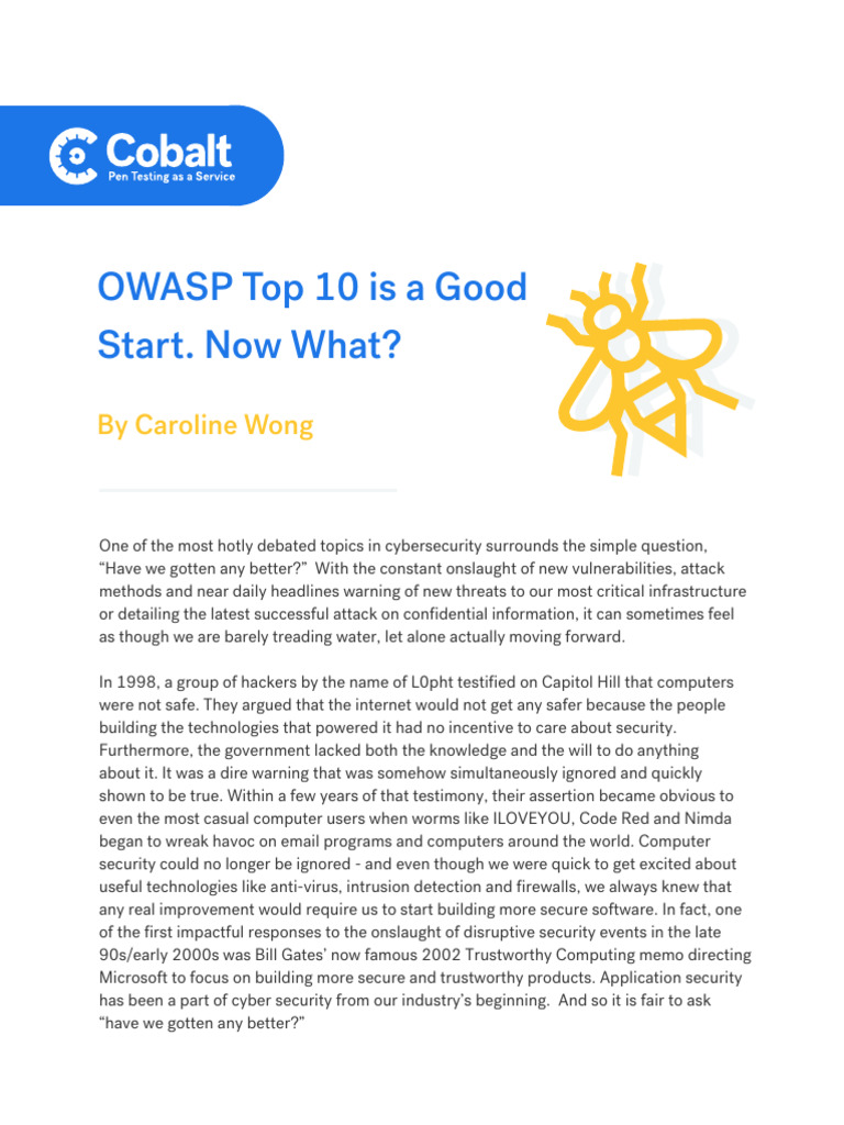 OWASP Top 10 Is A Good Start Now What | PDF | Security | Computer Security