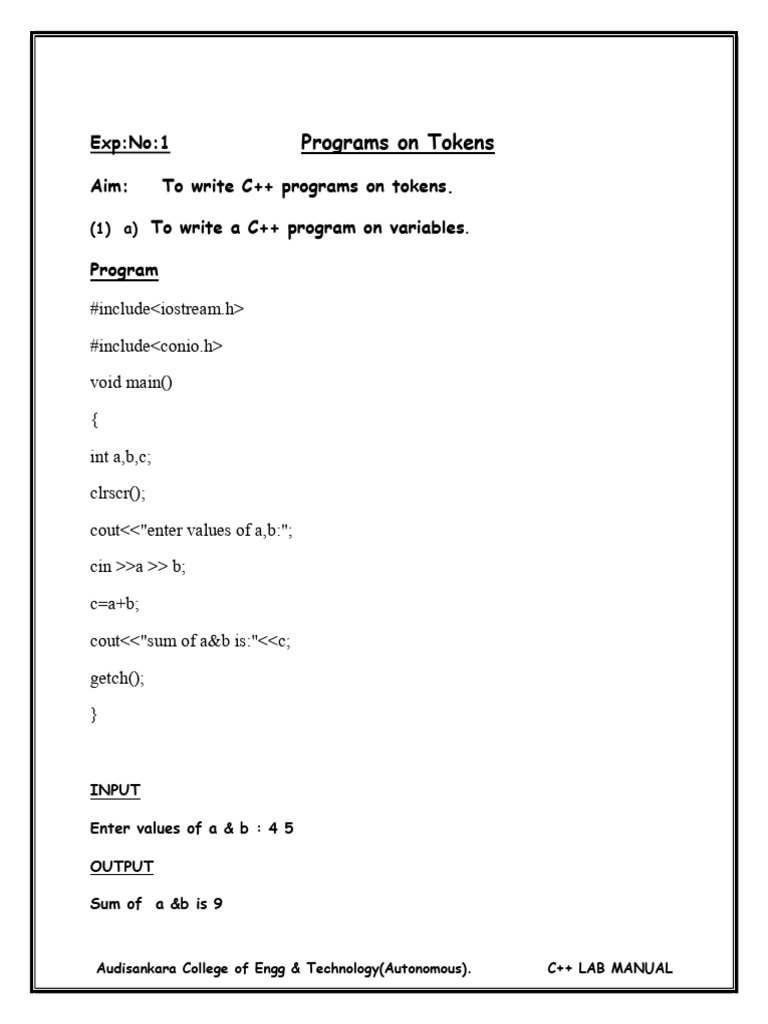 C++ Lab Manual r18 & r16 Final | PDF | C++ | Integer (Computer Science)