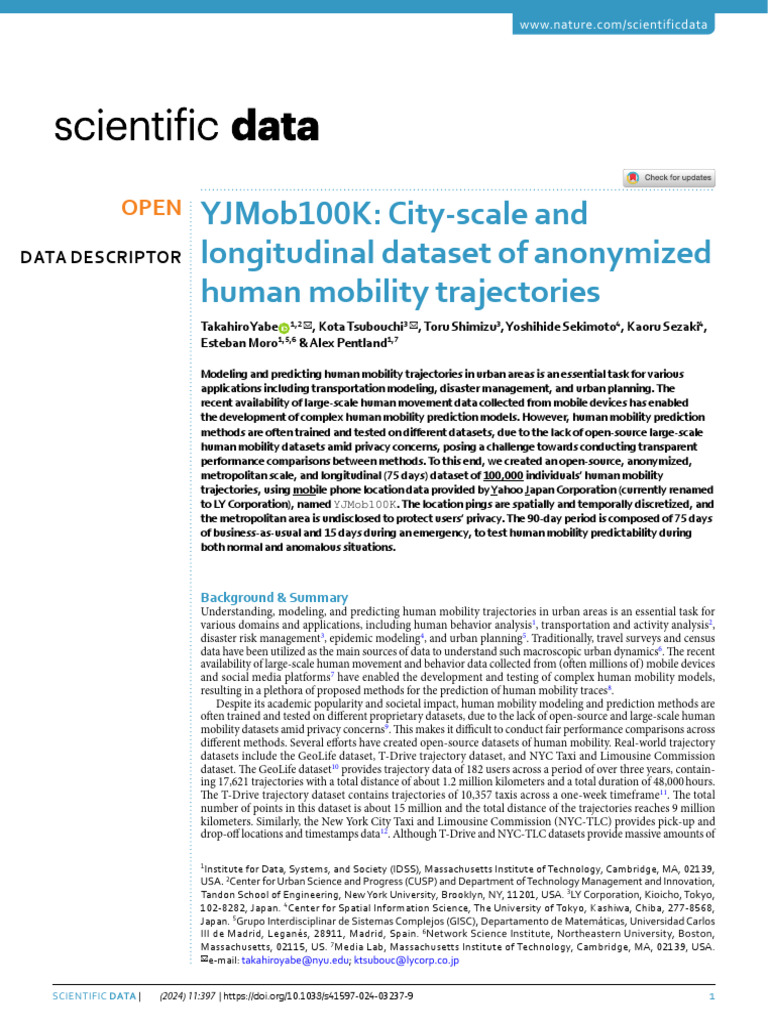 City-Scale and Longitudinal Dataset of Anonymized Human Mobility ...