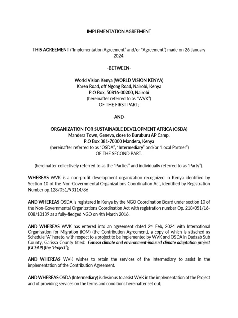 Garissa Climate Project Agreement | PDF | Employee Benefits | Salary