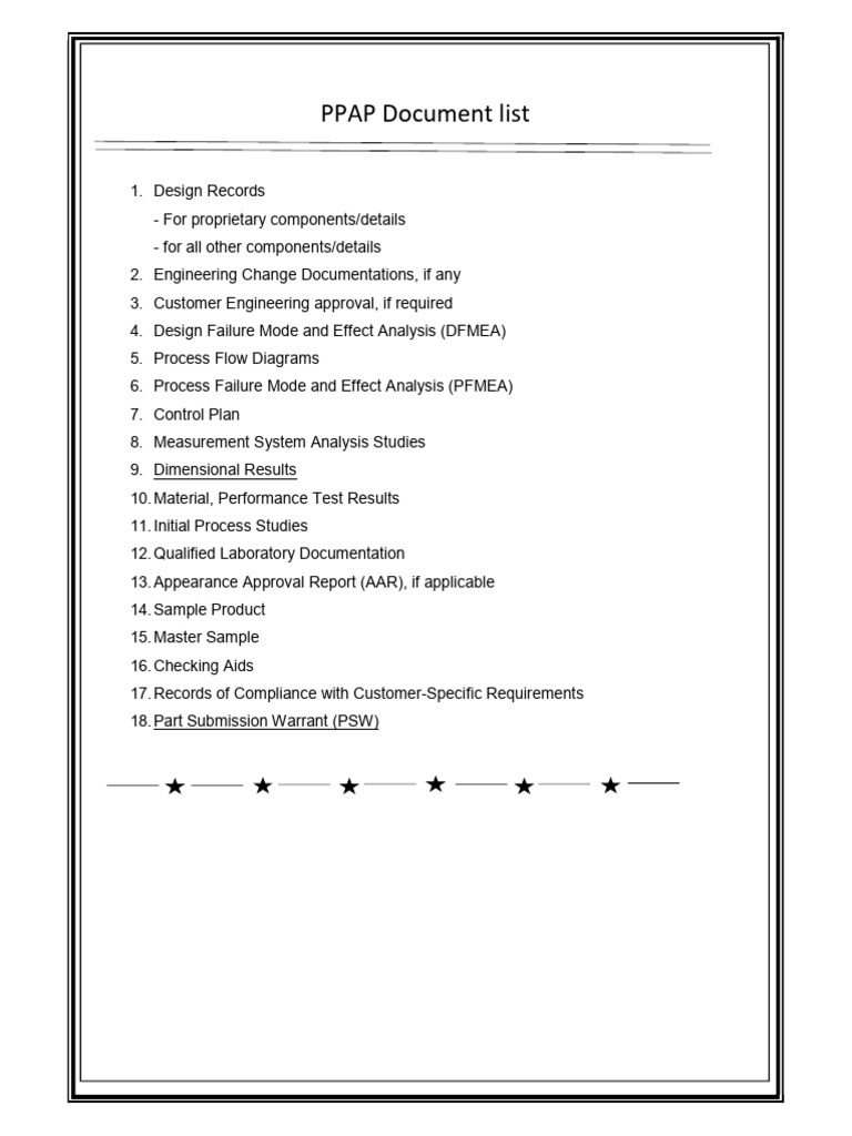 PPAP Document List | PDF
