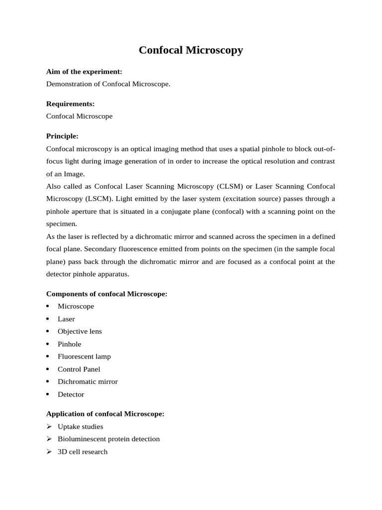Confocal Microscopy Experiment Guide | PDF