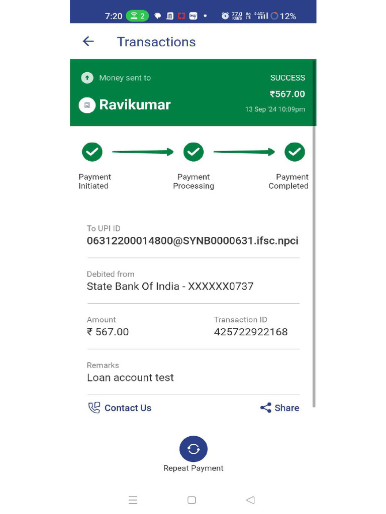Education Loan payment Screenshots (Interest and Principle) | PDF