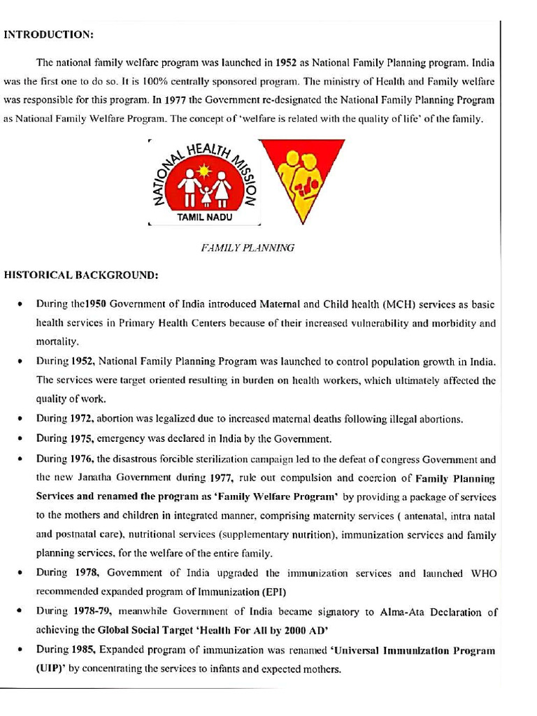 Assignment Family Welfare Programmes | PDF