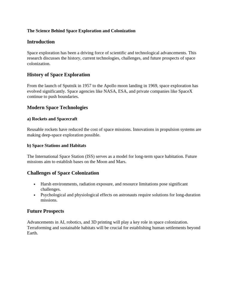 The Science Behind Space Exploration and Colonization | PDF