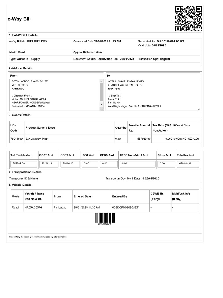 E-Way Bill NO-085 | PDF | Government | Economy Of India