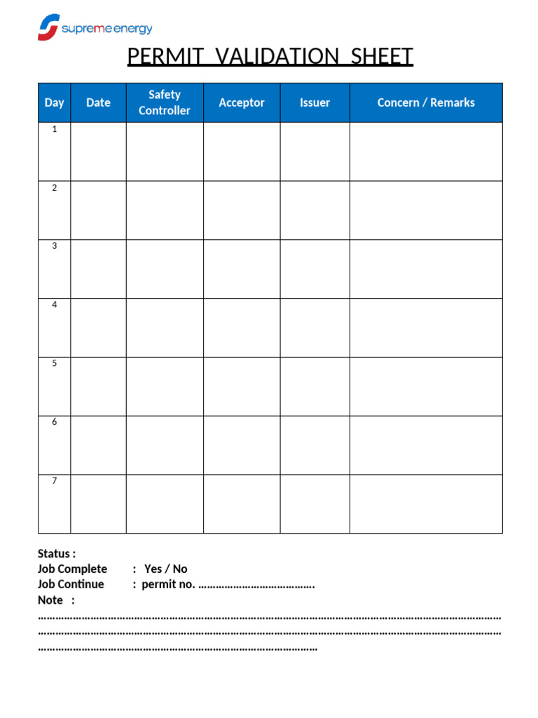 PERMIT VALIDATION SHEET | PDF