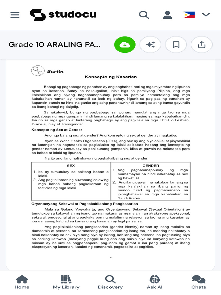 Grade 10 ARALING PANLIPUNAN Quarter 3 Module 1 Konsepto NG Kasarian ...