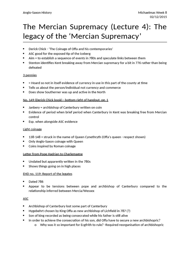 The Mercian Supremacy: The legacy of the ‘Mercian Supremacy’ | PDF ...