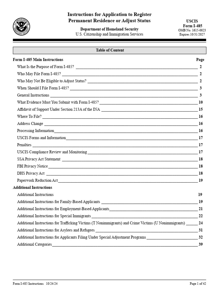 I-485 Application Instructions Guide | PDF